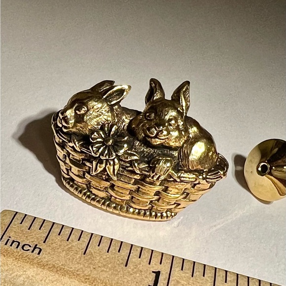 Estate | Jewelry | Vintage Gold Bunny Flower Easer Basket Pin Broach ...
